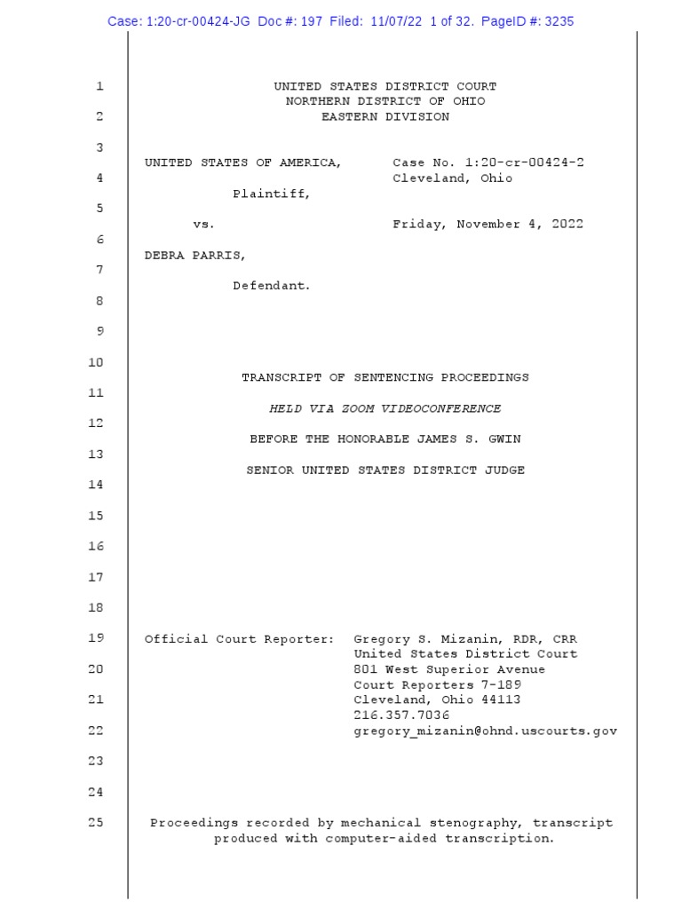 Debra Parris Sentencing Transcript Dated Nov. 4th, 2022 Child ...