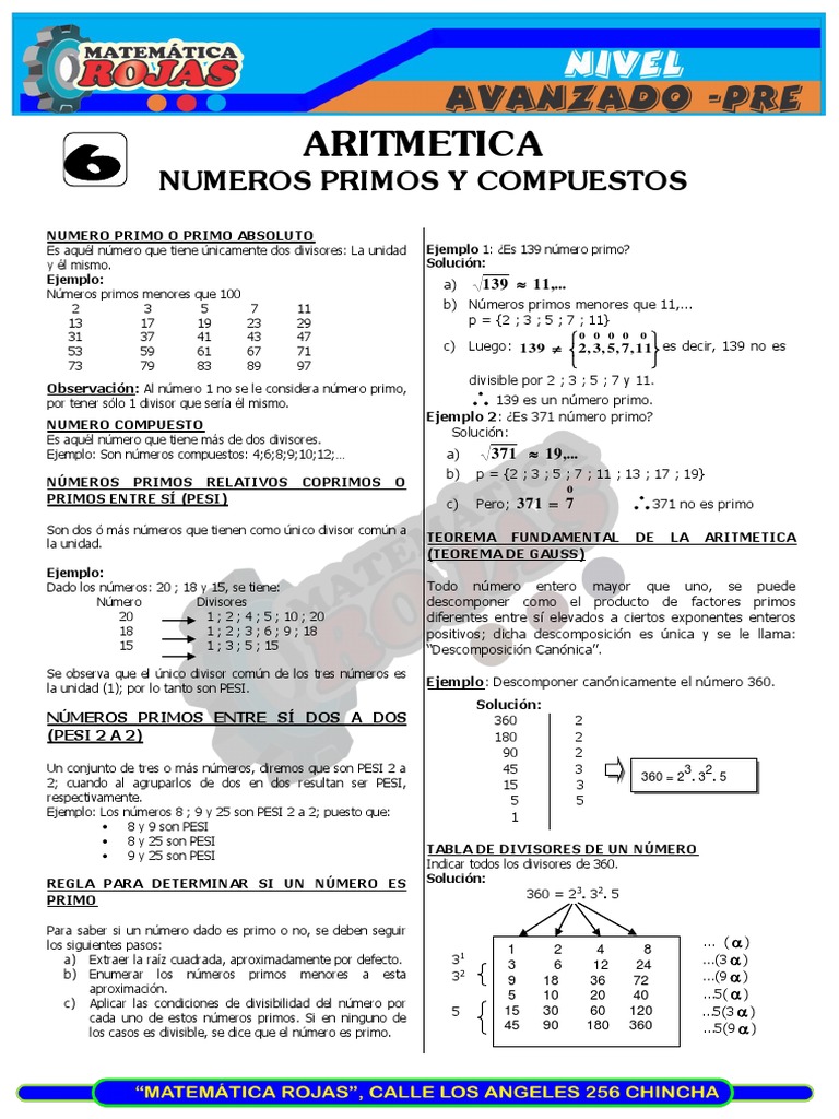Números Primos y Compuestos: Definiciones y Ejercicios | PDF | Número ...
