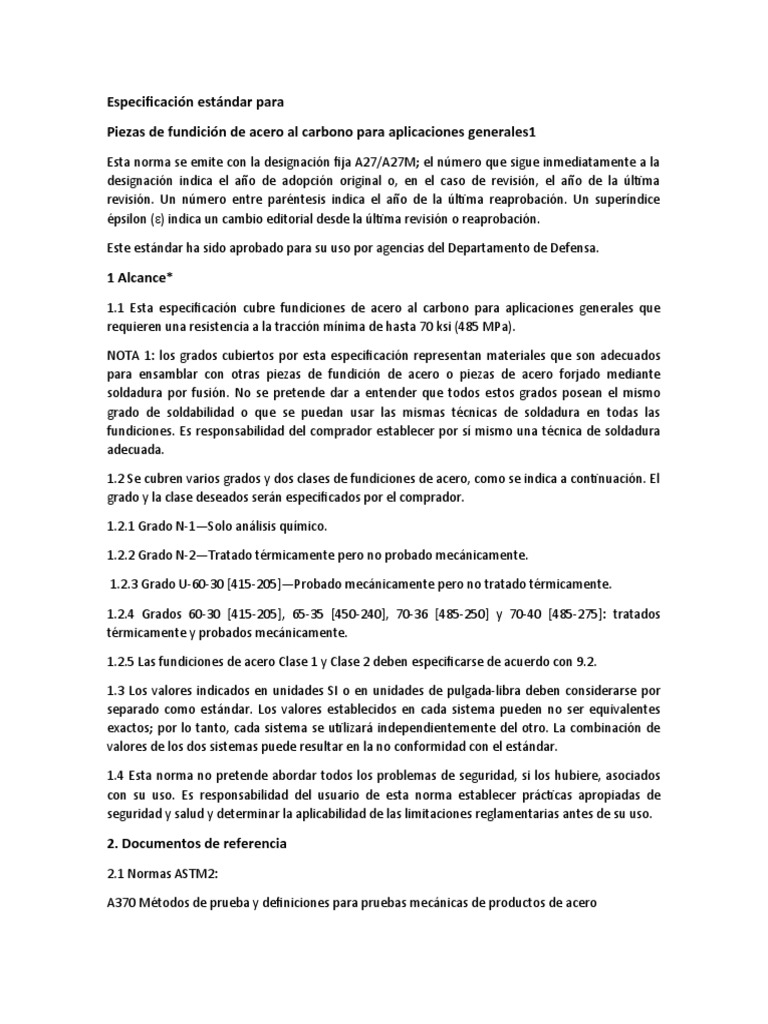 Fundiciones de Acero al Carbono ASTM A27 | PDF | Acero | Tratamiento a ...