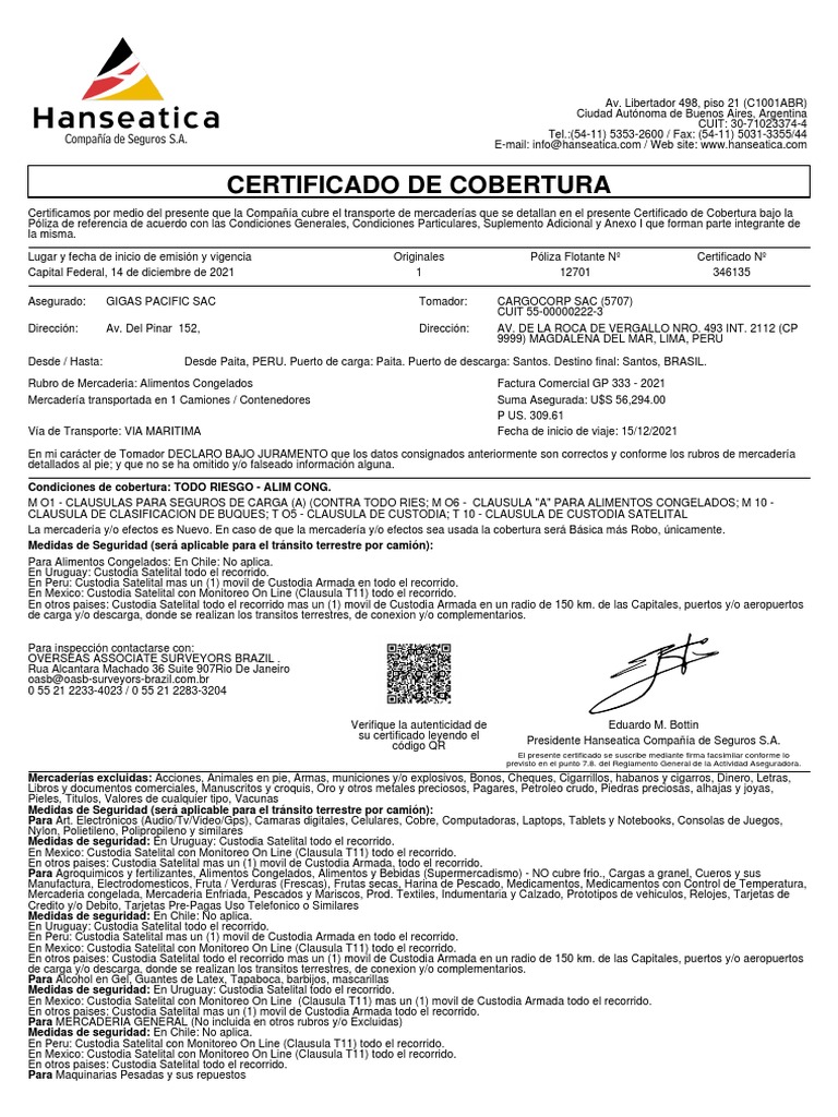 Certificado de Seguro | Descargar gratis PDF | Póliza de seguros