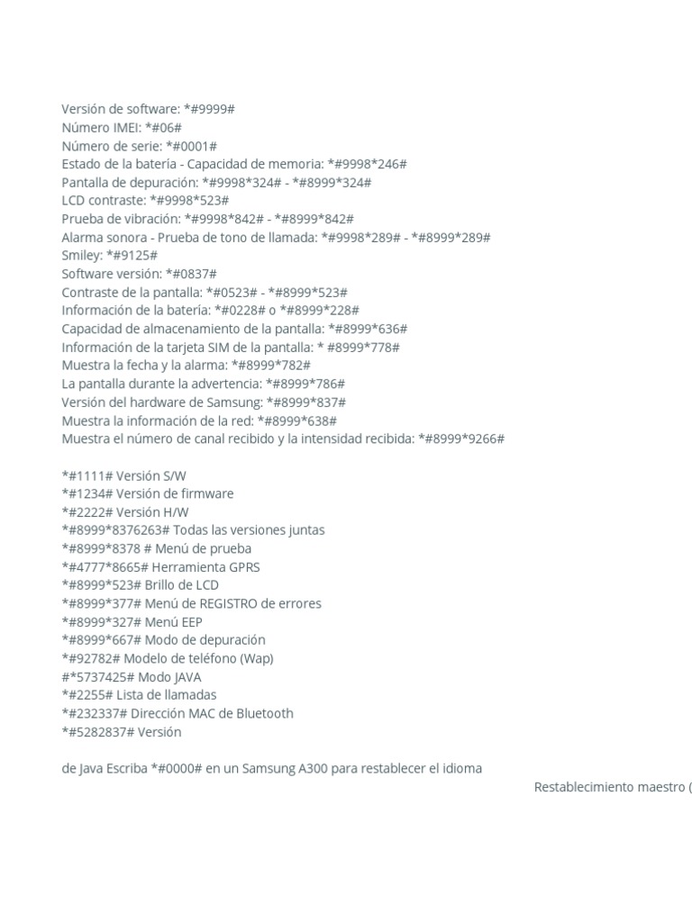 Codigos Secretos Samsung | PDF | Servicio de Mensajes Multimedia | Informática