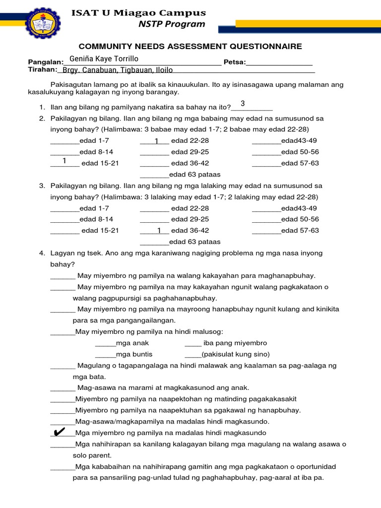 Activity 3.1 Community Needs Assessment Survey - Docx | PDF