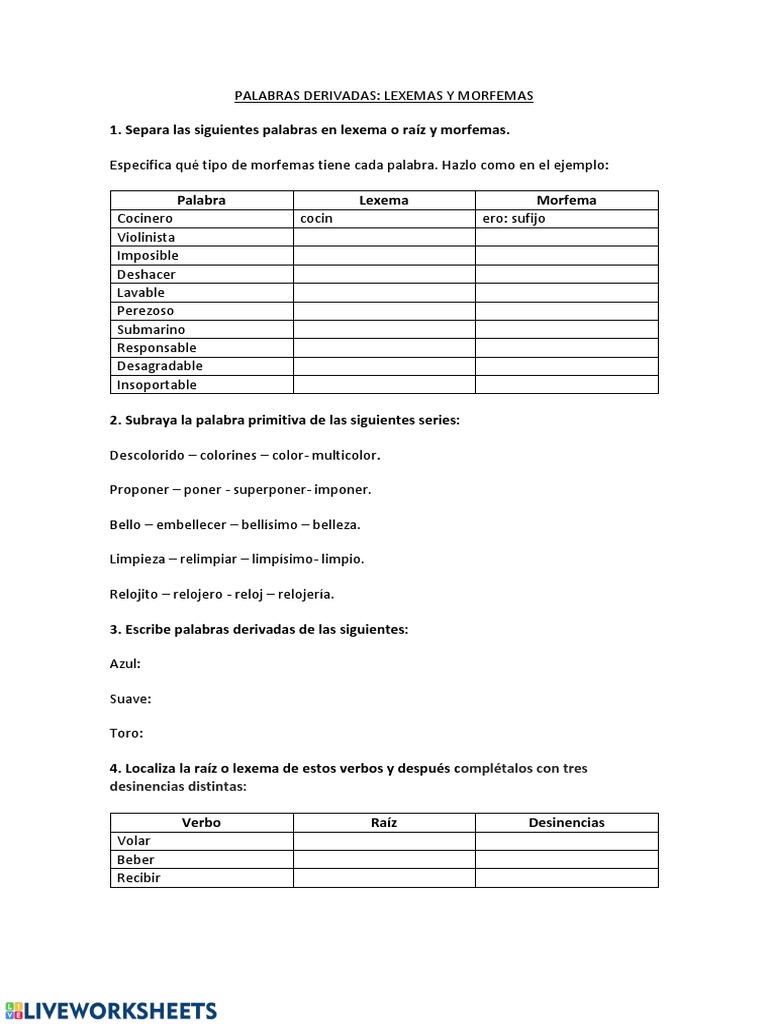 Actividad Lexemas y Morfemas | PDF