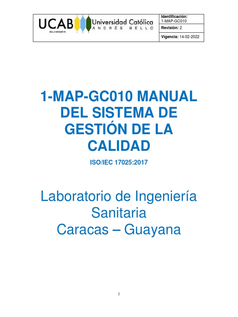 Manual del Sistema de Gestión de Calidad del Laboratorio de Ingeniería Sanitaria de acuerdo a la ...