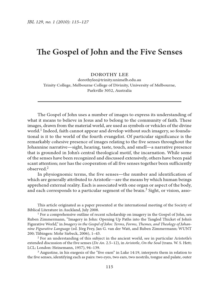 The Gospel of John and The Five Senses | PDF | Gospel Of John | Jesus