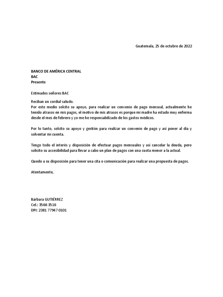 Carta Barbara Bac | PDF | Finanzas y dinero