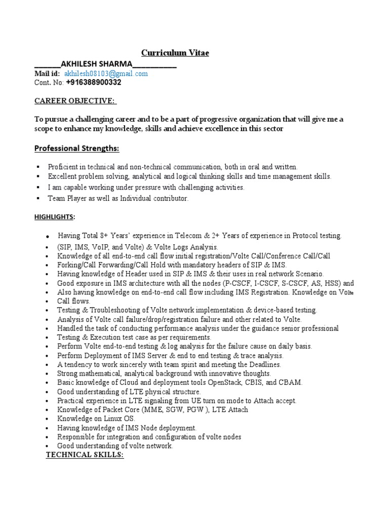 Sample CV | PDF | Ip Multimedia Subsystem | Session Initiation Protocol