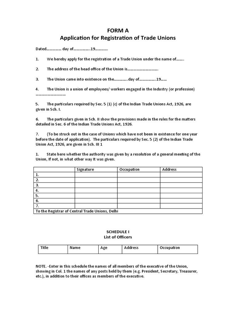 Trade Union Registration Application Form | PDF | Expense | Securities ...