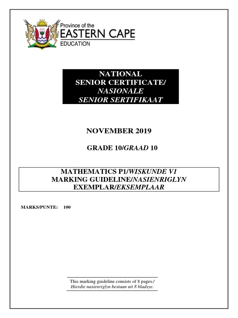 Maths p1 Gr10 Memo Nov2019 - Afr+engli | PDF Maths p1 Gr10 Memo Nov2019 - Afr+engli | PDF