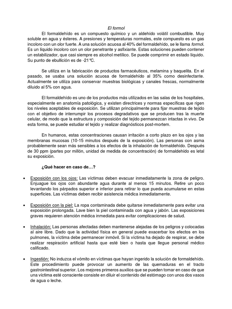 El Formol | PDF | Formaldehído | Sustancias químicas