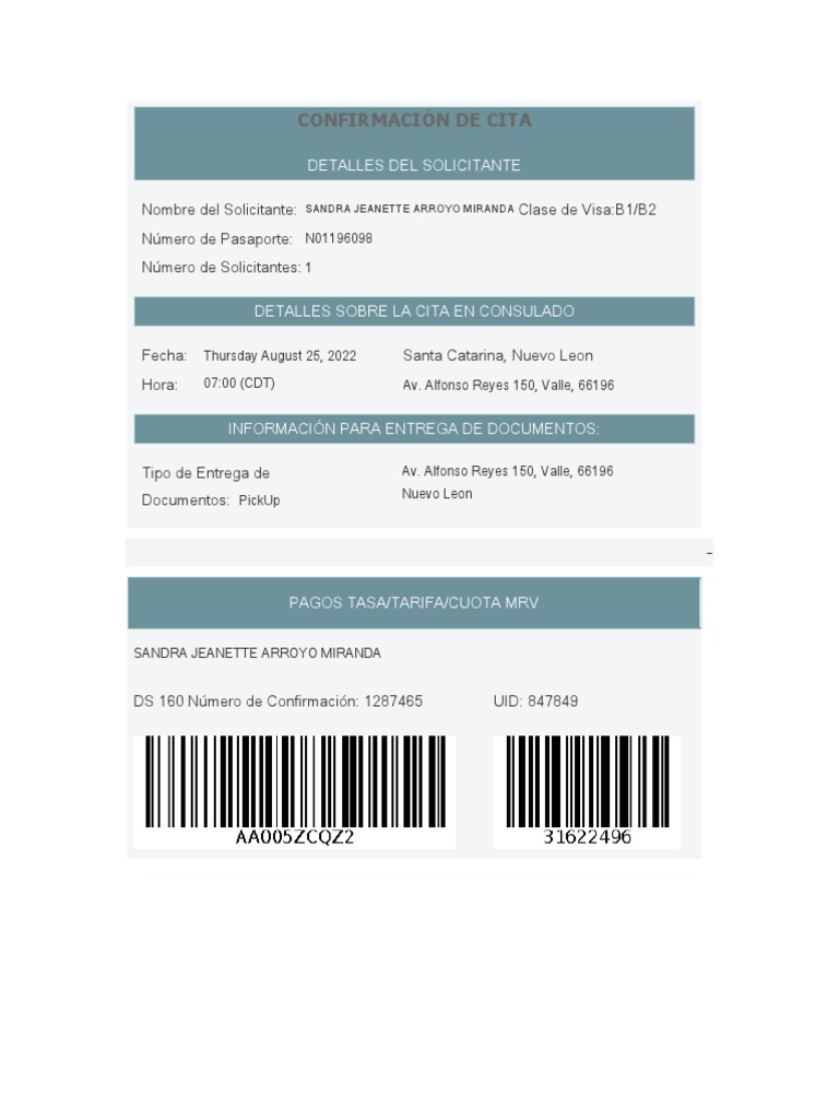 Confirmacion de Cita | PDF