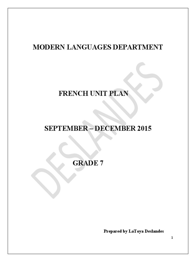 Grade 7 UNIT PLAN S1-2015 | PDF | Grammatical Gender | English Language