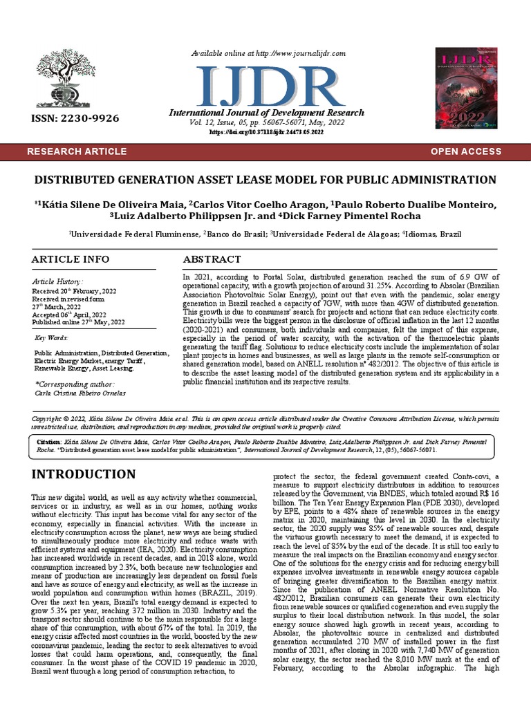 Artigo IJDR | PDF | Renewable Energy | Distributed Generation