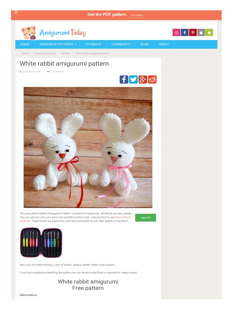 White Rabbit Amigurumi Pattern - Da | PDF | Amigurumi | Crochet