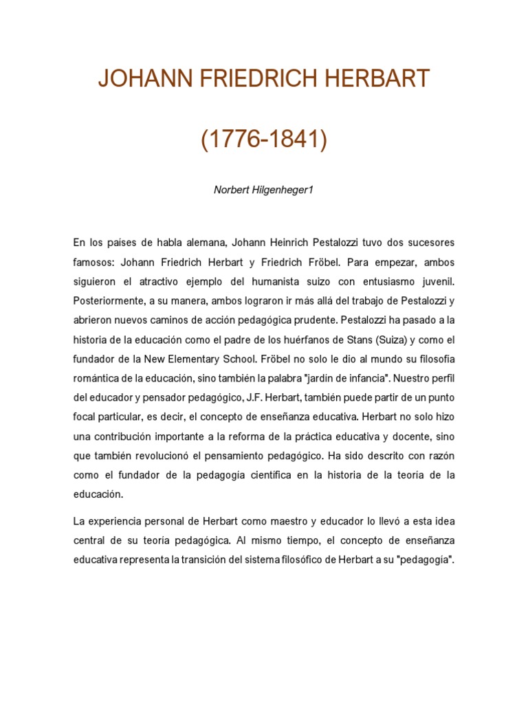 JOHANN FRIEDRICH HERBART Español | PDF | Método de enseñanza | Metafísica
