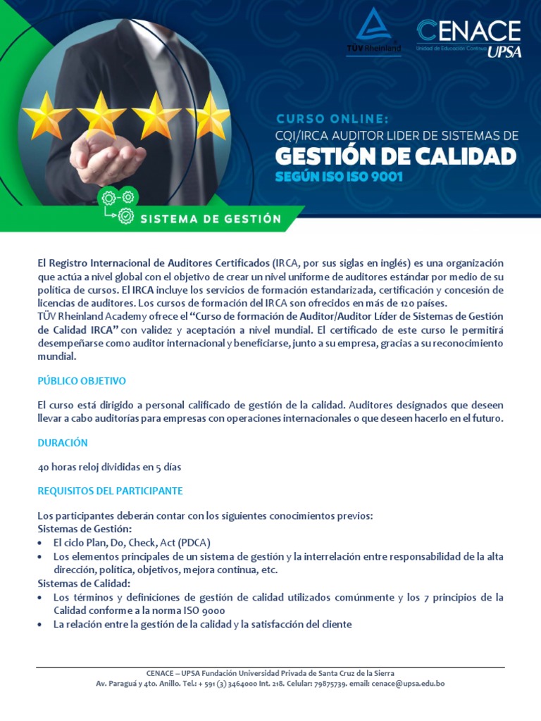 Portafolio Auditor Lider de Sistemas de Gestion de Calidad Iso 9001 ...