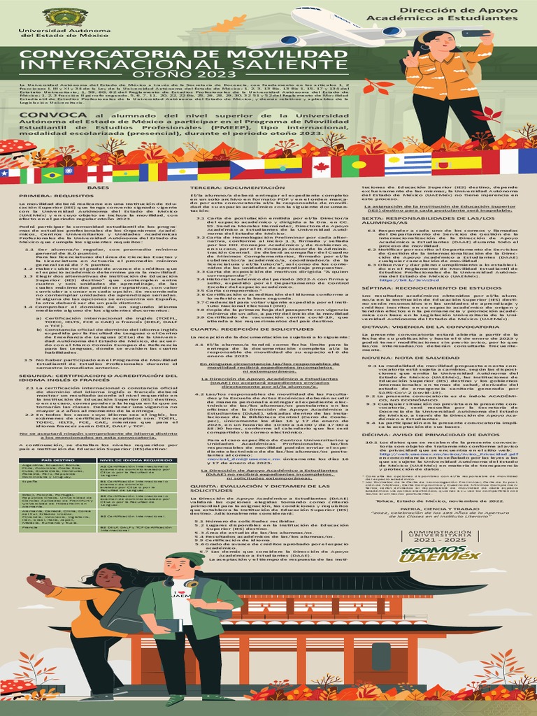 ¡Vete de Movilidad Internacional en La UAEMex! Requisitos y Convocatoria en PDF Completa | PDF ...
