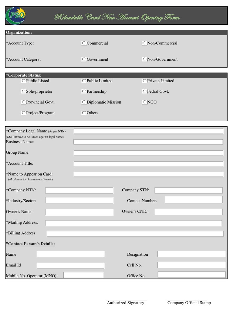 PSO Reloadable Card Application Form | PDF | Debit Card | Credit Card