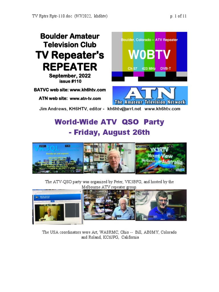 Boulder Amateur TV Repeater's Newsletter-110 | PDF | Computer Network ...