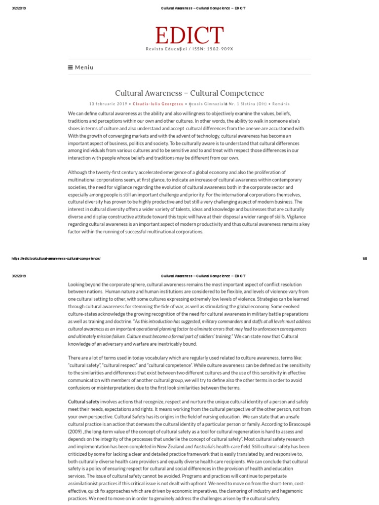 Cultural Awareness - Cultural Competence - EDICT | PDF | Violence | Understanding