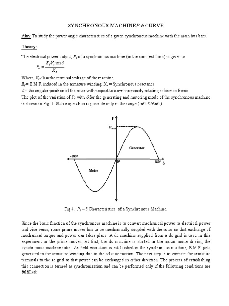 Power Angle Characteristics of SynchronousMachine | PDF | Electrical ...