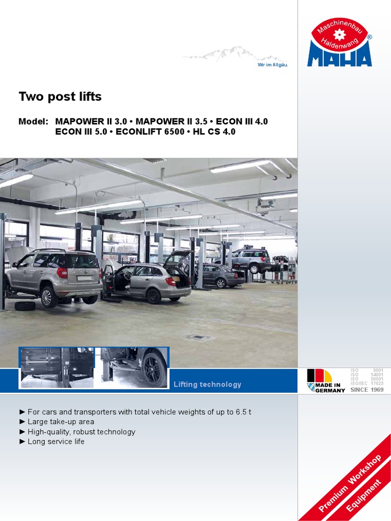 MAHA Two Post Lifts Overview | PDF | Elevator | Bearing (Mechanical)