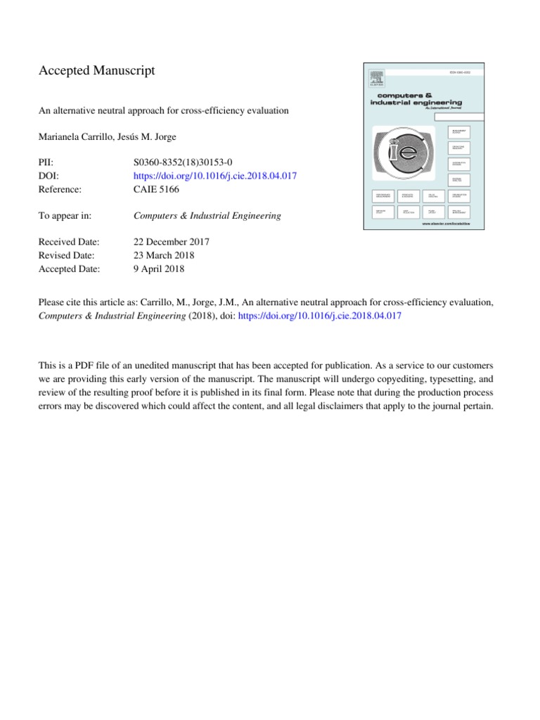 An Alternative Neutral Approach For Cross-Efficiency Evaluation | PDF