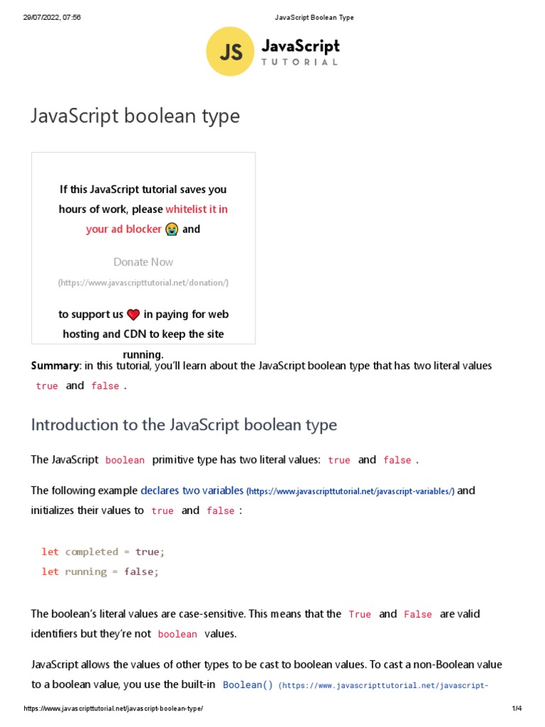 JavaScript Boolean Type | PDF | Boolean Data Type | Computer Engineering
