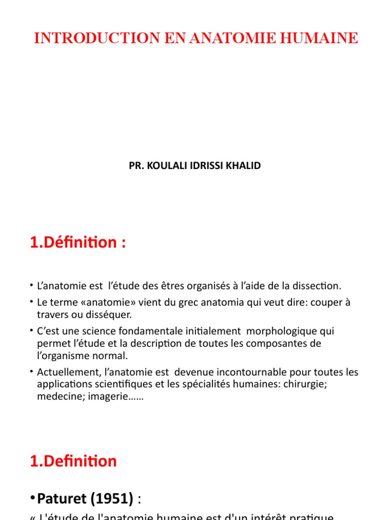Introduction en Anatomie PR Koulali | PDF | Système de référence en anatomie | Os