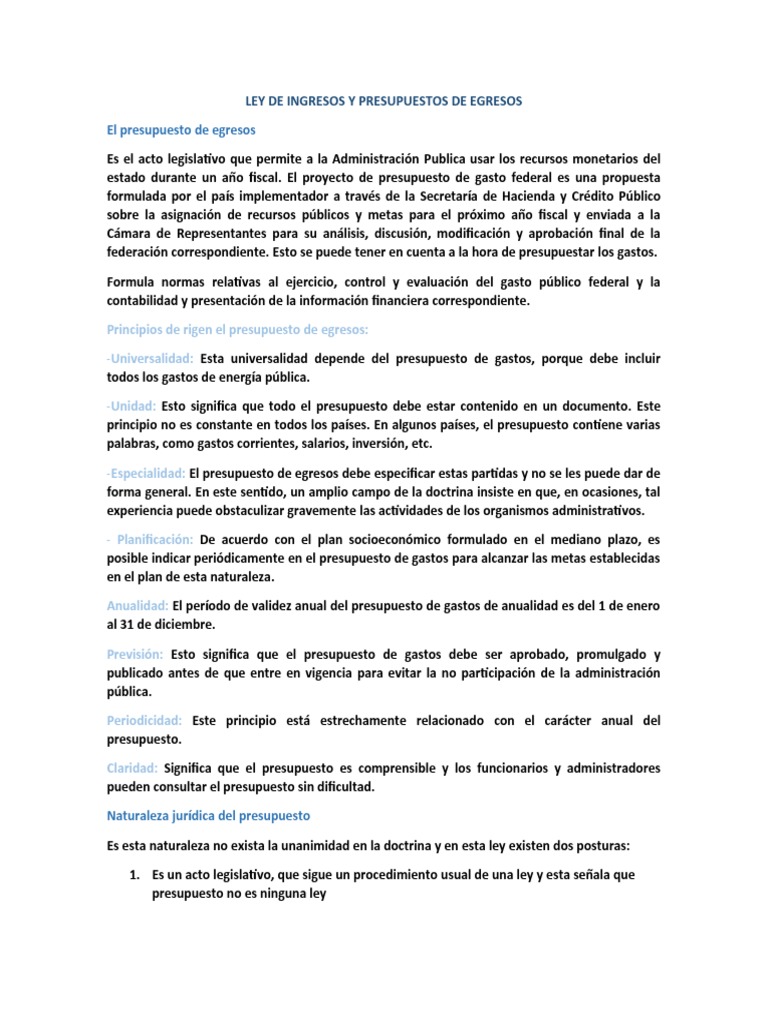 Ley de Ingresos y Presupuesto de Egresos | PDF | Presupuesto | Gobierno