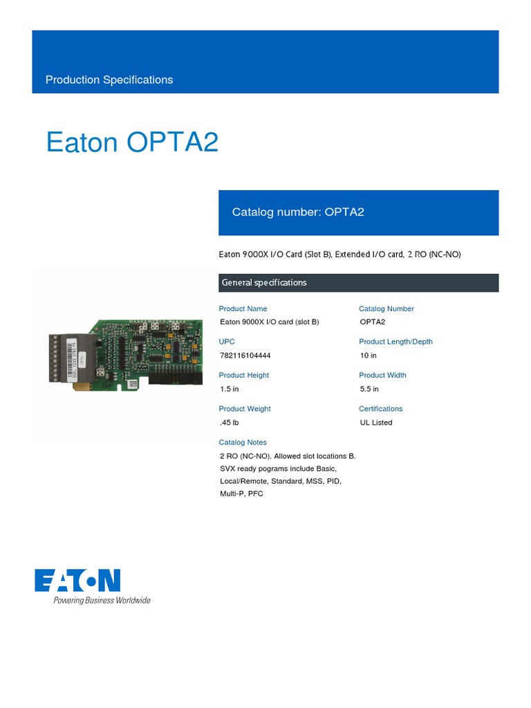 Eaton OPTA2 Data Sheet | PDF | Manufactured Goods | Electricity