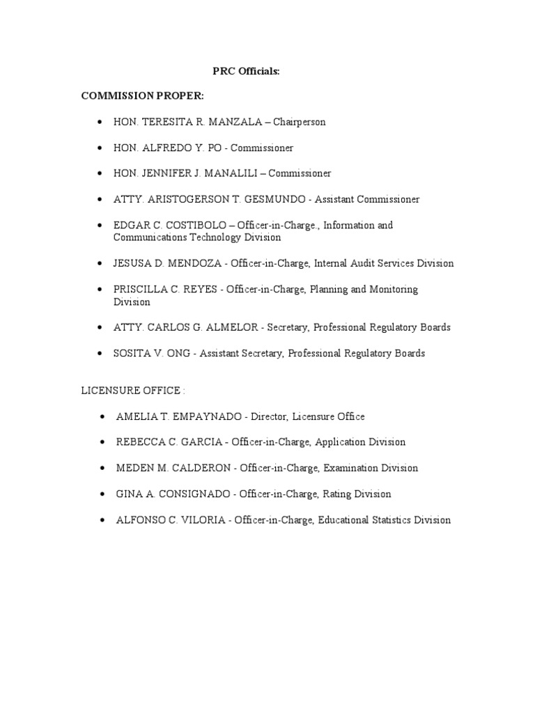 PRC Officials | PDF | Profession | Employment