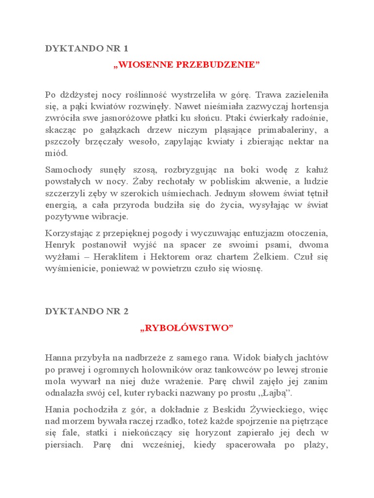 Teksty Dyktand Do Konkursu Ortograficznego | PDF
