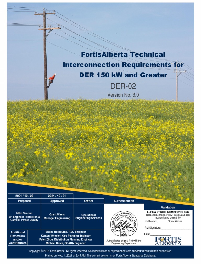 FortisAlberta Technical Interconnection Requirements For DER 150 KW and Greater | PDF