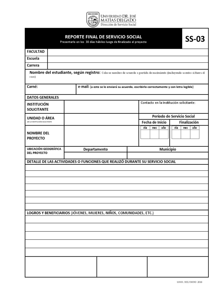5 Formato Ss 3 Reporte Final Servicio Social Pdf