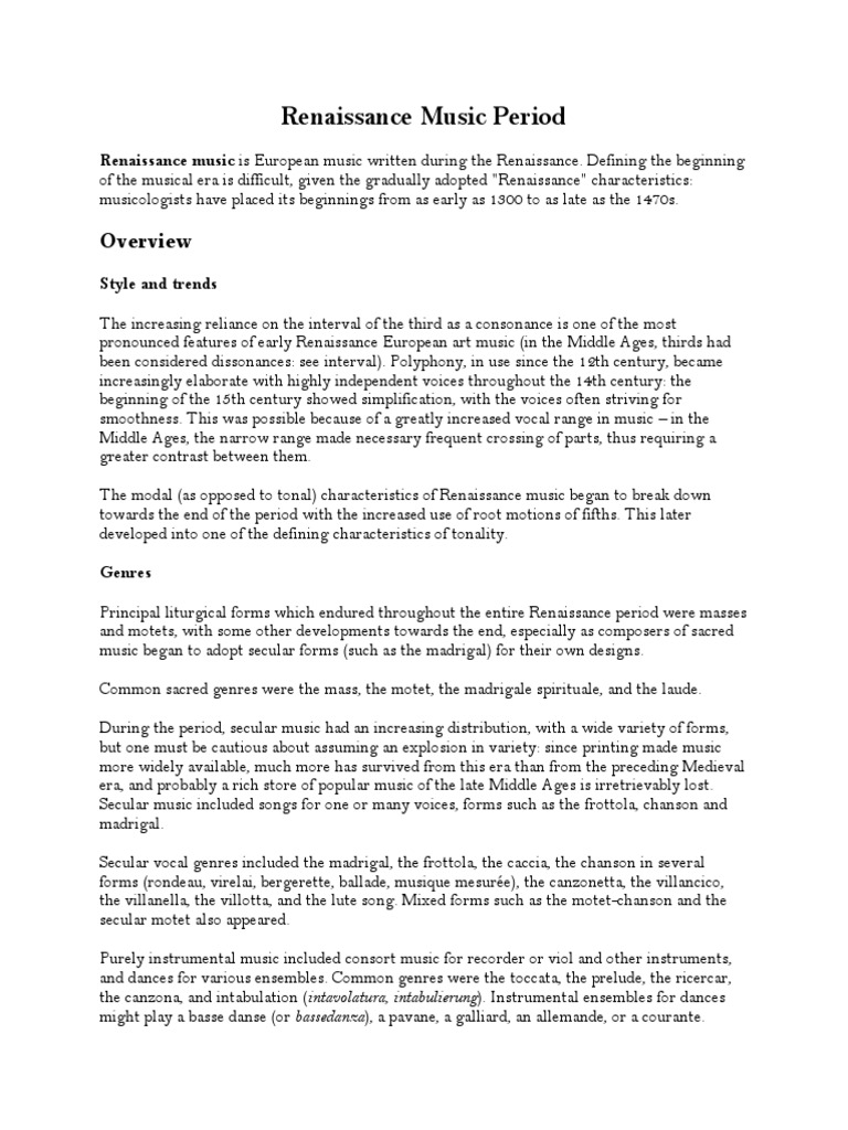 Renaissance Period | PDF | Woodwind Instruments | String Instruments