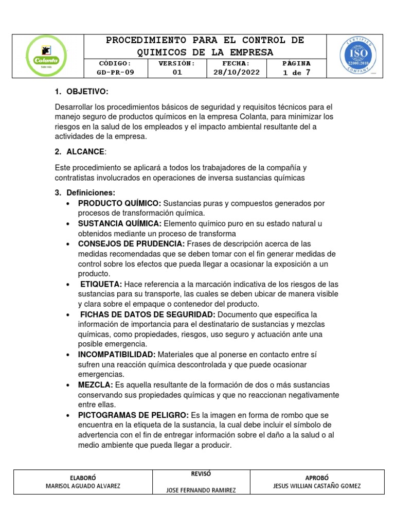 Control de Químicos en la Empresa | PDF | Química | Alimentos