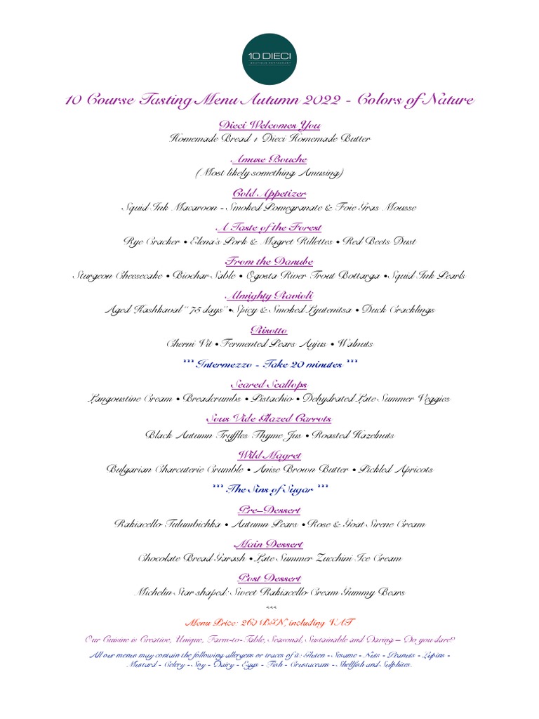 Dieci - 2022 Ten Course Autumn Tasting Menu - EN | PDF | Desserts ...