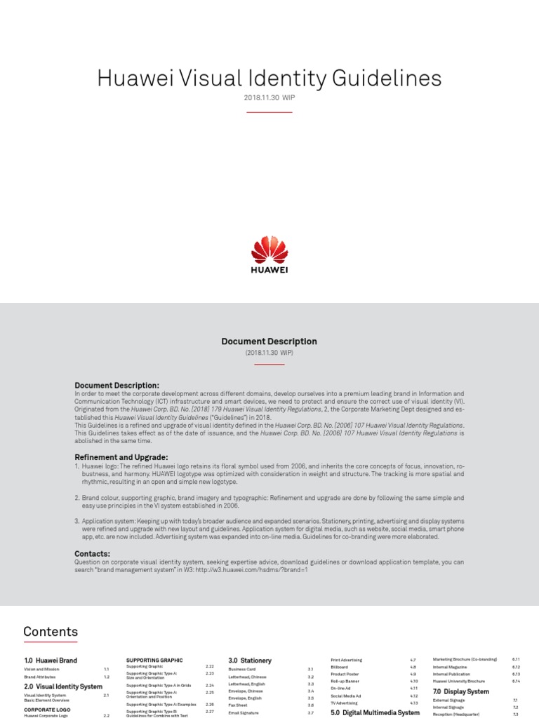 华为视觉识别规范手册 Huawei Visual Identity Guidelines En | PDF | Logos | Page Layout