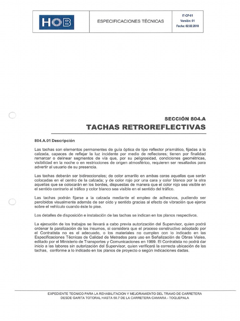 Especificaciones de Tachas Retroreflectivas | PDF | Color | Hormigón