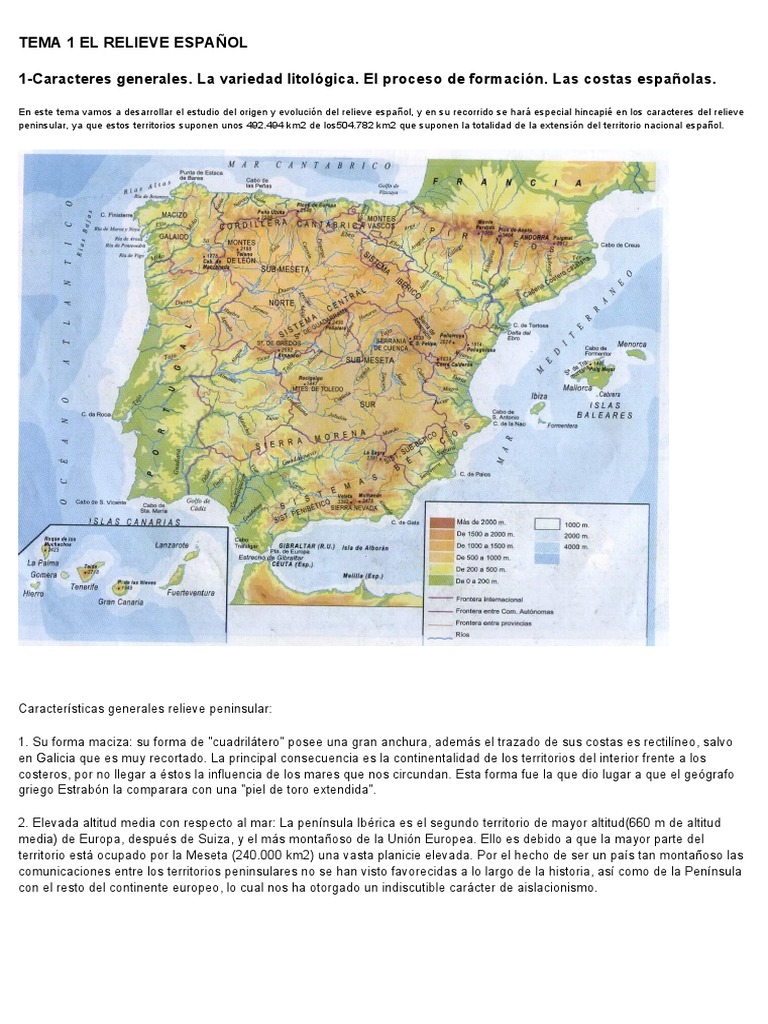 Tema 1 El Relieve Español | PDF | Montañas | Alpes