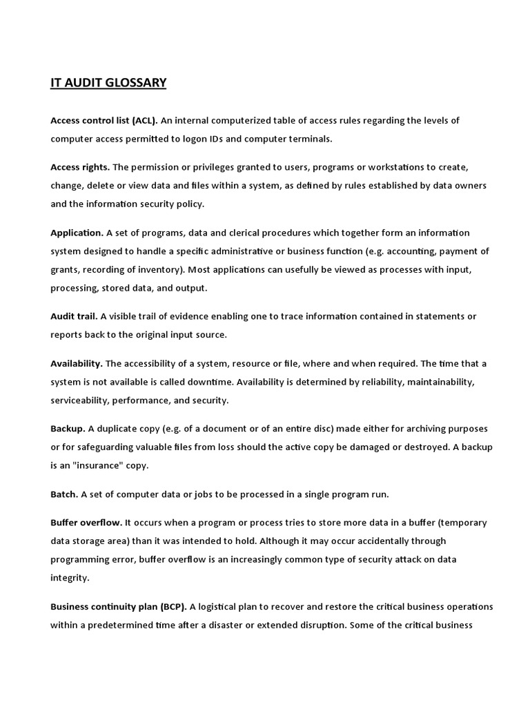 IT Audit Glossary | Download Free PDF | Service Level Agreement | Backup