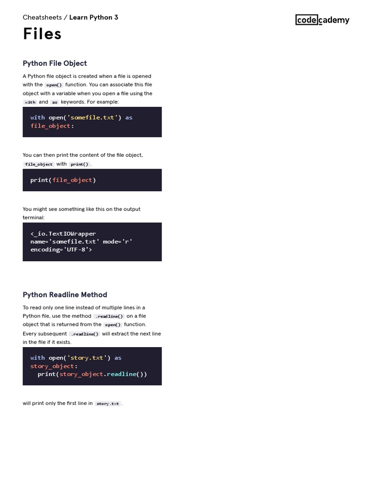 Learn Python 3 - Files Cheatsheet - Codecademy | PDF | Comma Separated Values | Parameter ...