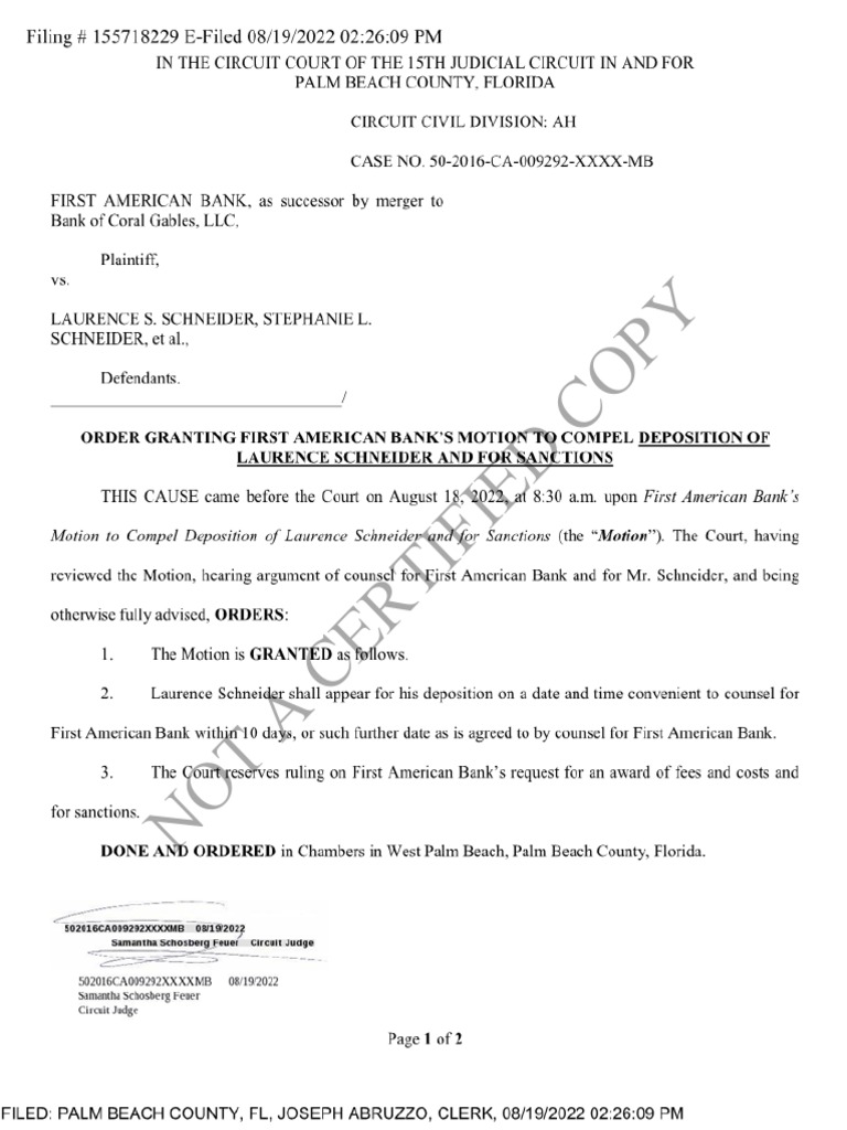 1057 155718229 Order Granting Fab's Motion To Compel Deposition of ...