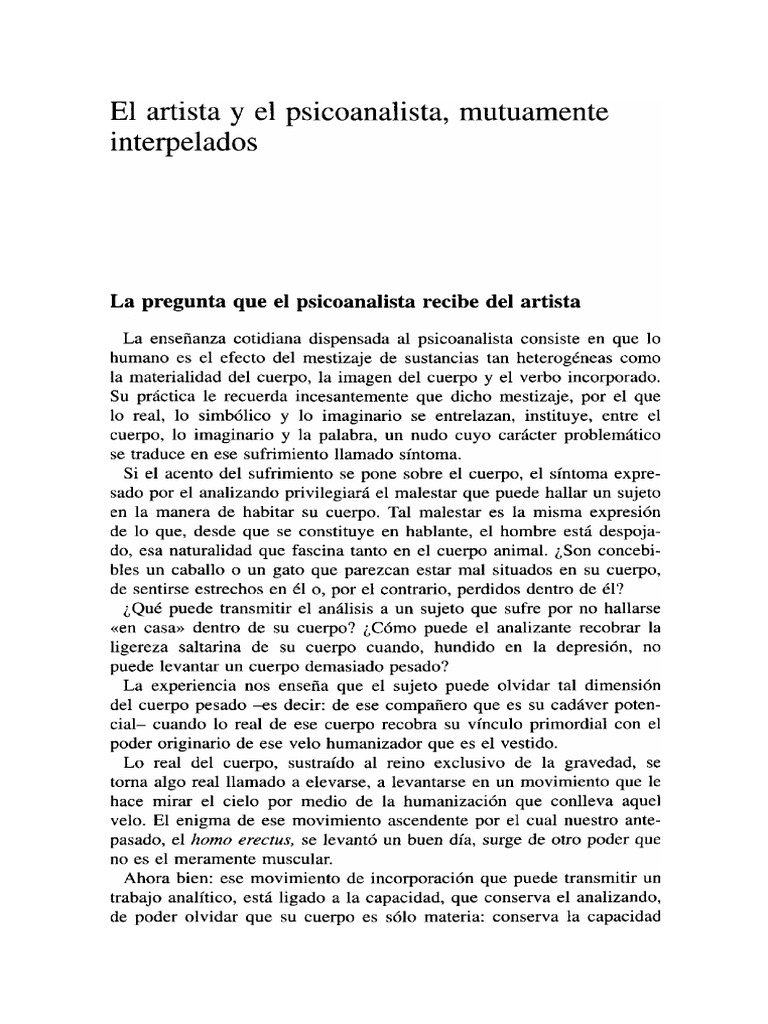 El Artista y El Psicoanalista Mutante Interpelados | PDF