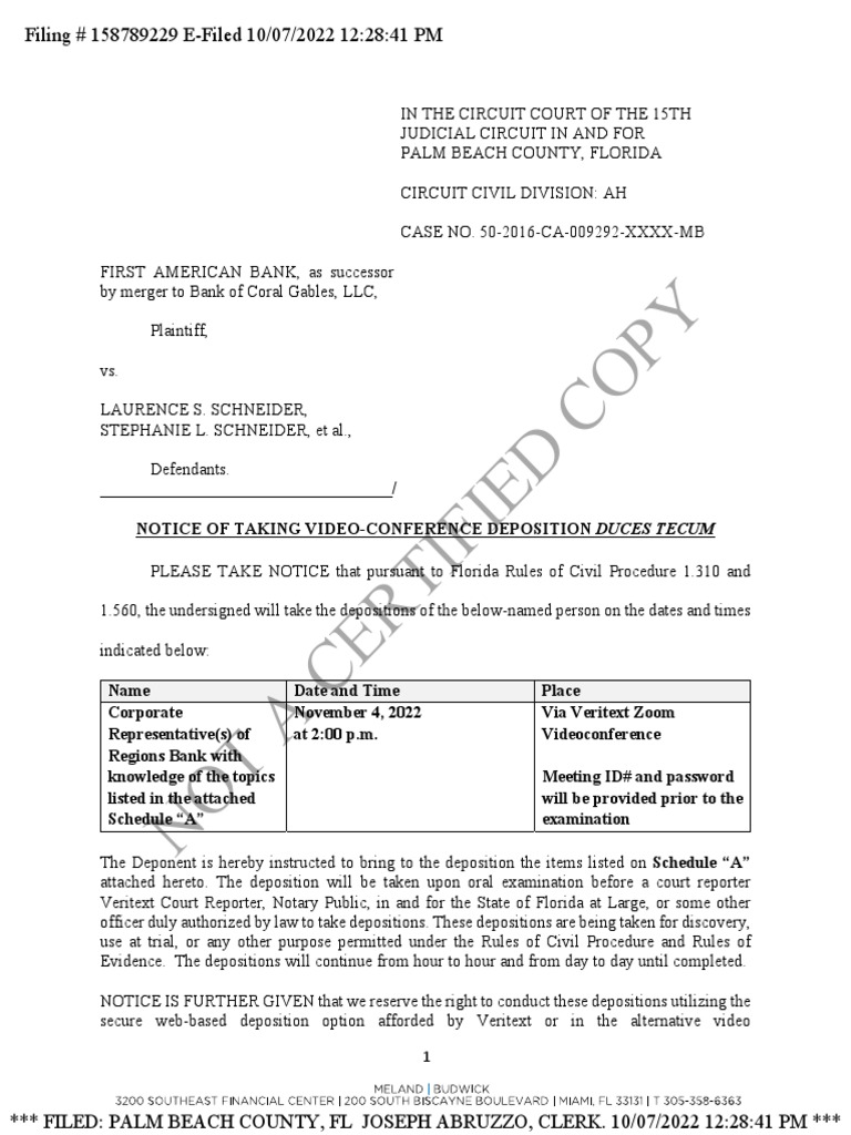 1090 158789229 Notice of Taking Video-Conference Deposition Duces Tecum ...