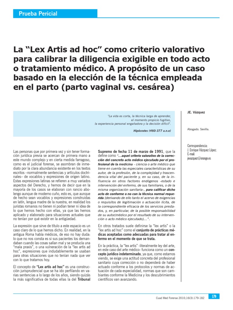 Lex Artis Ad Hoc Como Criterio Valorativo | PDF | Sentencia (ley) | Parto