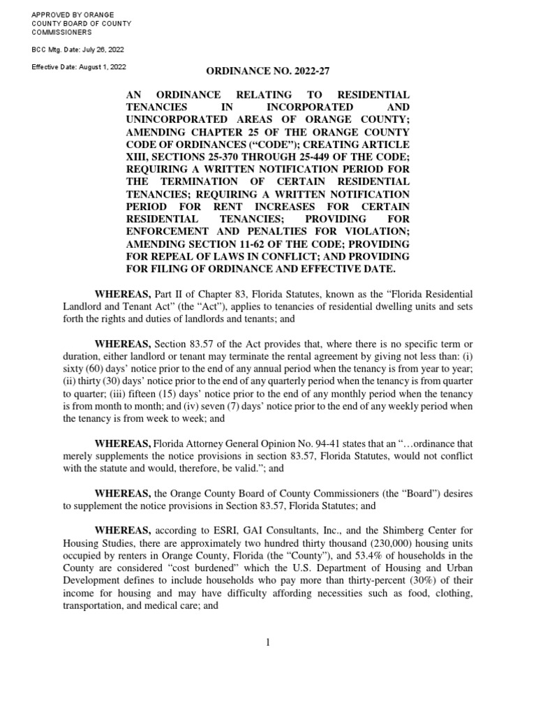 Orange County Rental Notice Ordinance | PDF | Leasehold Estate | Landlord