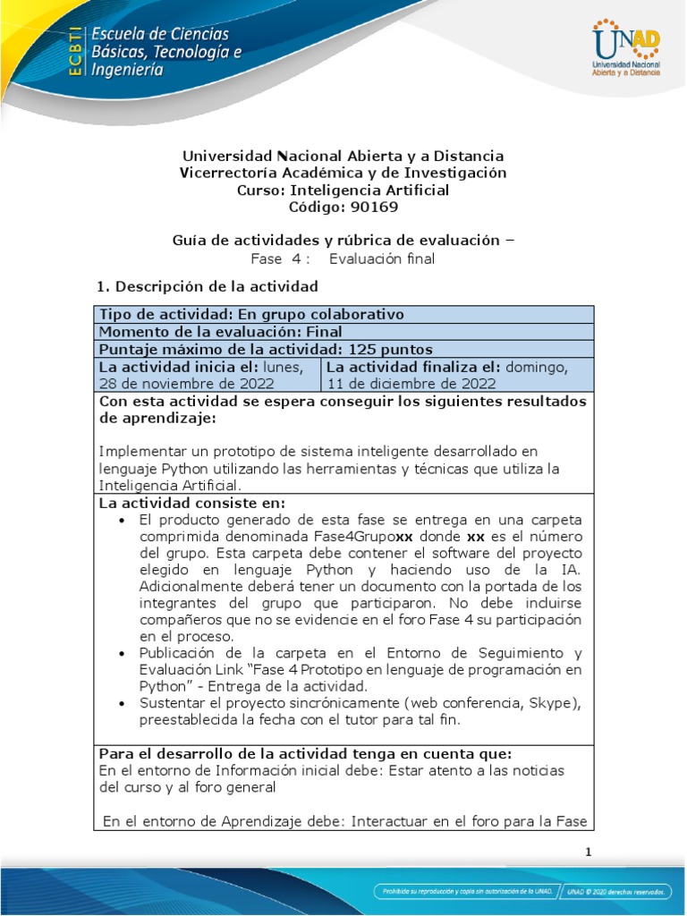 Evaluación final del curso de Inteligencia Artificial: Desarrollo y presentación de un prototipo ...