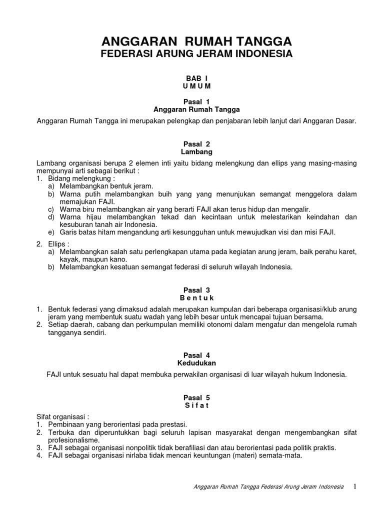Anggaran Rumah Tangga Federasi Arung Jeram Indonesia | PDF